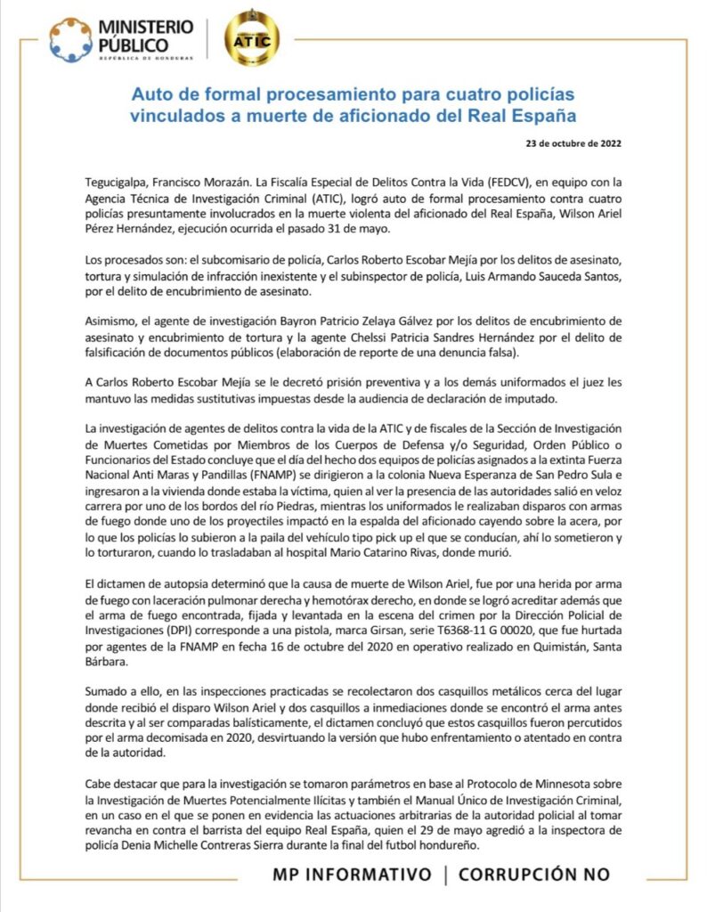 Formal Procesamiento Dictan A Cuatro Agentes De La Fnamp Por Asesinato